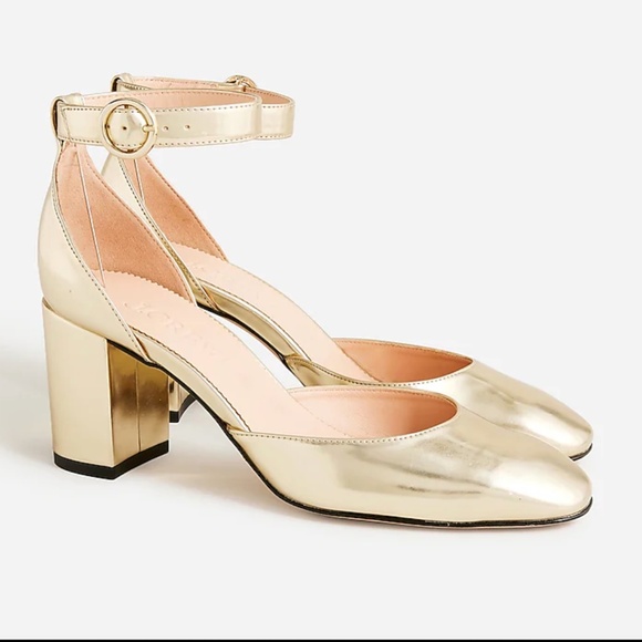 J. Crew Factory | Shoes | J Crew Maisie Anklestrap Heels In Metallic ...